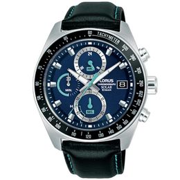 Lorus Herren Lorus Chronograph &raquo;Sports Solar Chronograph&laquo; Armbanduhr, Solar, Herrenuhr, Lederarmband, analog, Tag blau Einheitsgr&ouml;&szlig;e