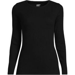 LANDS' END Langarmshirt aus mikrofeinem Baumwollripp f&uuml;r Damen, Damen, size: regular, Schwarz, Baumwolle/Elasthan, by Lands' End