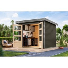 Karibu Gartenhaus &raquo;Jupiterino 3, in verschiedenen Farben&laquo; schwarz Massivholz ohne Fu&szlig;boden, Blechdach