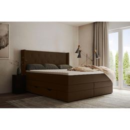 Home Affaire Boxspringbett &raquo;Elegance&laquo; mit sch&ouml;ner Knopfheftung, in den H&auml;rtegraden H2 & H3, inkl. Schubladen braun Samtoptik (100% Polyester);Struktur