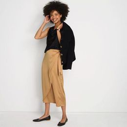 LANDS' END Satin-Wickelrock in Midi-L&auml;nge f&uuml;r Damen in Petite-Gr&ouml;&szlig;e, Damen, size: petite, Braun, Polyester, by Lands' End