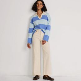 LANDS' END Feinstrick-Polopullover mit Rugbystreifen in Petite-Gr&ouml;&szlig;e, Damen, size: petite, Blau, Baumwolle, by Lands' End