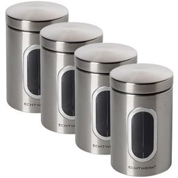ECHTWERK Vorratsdose &raquo;Aufbewahrungsdosen-Set&laquo; f&uuml;r Mehl, M&uuml;sli, Kaffee oder Zucker, Klick-Deckel, gro&szlig;es Sichtfenster silber Metall B/H/L: 11cm x 