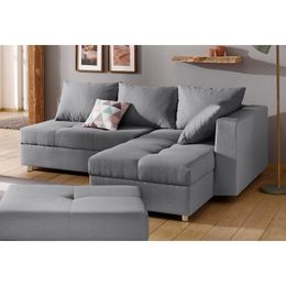 Home Affaire Ecksofa &raquo;Italia L-Form, B: 217 cm, Schlaffunktion, Bettkasten&laquo; Federkern, frei stellbar, mit Zierkissen, G&auml;stebettfunktion grau Struktur 