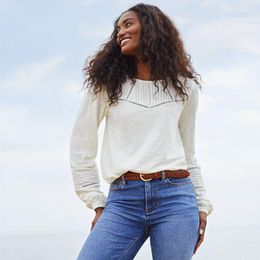 LANDS' END Flammgarn-Shirt mit Biesen-Verzierung f&uuml;r Damen, Damen, size: regular, Elfenbein, Baumwolle, by Lands' End
