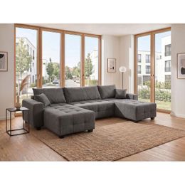 OTTO home Wohnlandschaft &raquo;Bella U-Form, B: 314 cm, inkl. Schlaffunktion&laquo; inkl. Bettkasten, Bonellfederkern, extra gro&szlig;e Liegefl&auml;che: 269x135cm grau 