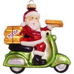 Christbaumschmuck &raquo;Pizza-Weihnachtsmann auf Vespa, Weihnachtsdeko, Christbaumschmuck&laquo; mundgeblasen bunt Glas Einheitsgr&ouml;&szlig;e