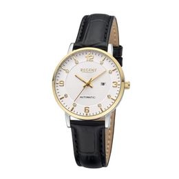 Regent Uhren Regent Damen Automatikuhr Armbanduhr, Damenuhr, Mechanische Uhr, Lederarmband, analog, Tag schwarz Einheitsgr&ouml;&szlig;e