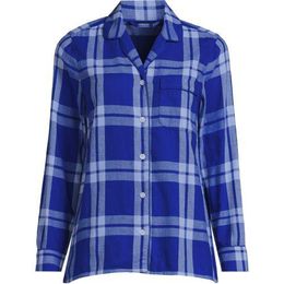 LANDS' END Gemustertes Pyjamahemd aus reinem Baumwoll-Flanell f&uuml;r Damen, Damen, size: regular, Blau, Baumwolle, by Lands' End