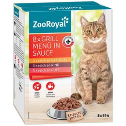 ZooRoyal Multipack Grill Men&uuml; Katzen-Nassfutter ohne Zuckerzusatz 8x85g