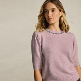 LANDS' END Kurzarm-Pullover Wool Touch mit Strassverzierung f&uuml;r Damen in Petite-Gr&ouml;&szlig;e, Damen, size: petite, Pink, Wolle/Polyester/Viskose, by Lands' End