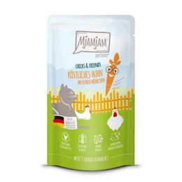 MjAMjAM Quetschie Chicks & Friends Huhn an M&ouml;hrchen Katzen-Nassfutter getreidefrei 12x125g