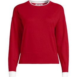 LANDS' END Feinstrick-Baumwollpullover mit unterlegtem Ausschnitt, Damen, size: regular, Rot, Baumwolle, by Lands' End