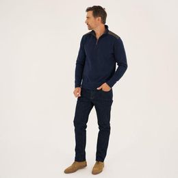 LANDS' END Harris Tweed Rippstrick-Pullover mit Rei&szlig;verschluss, Herren, size: regular, Blau, Baumwolle/Polyester/Baumwoll-Mischung, by Lands' End