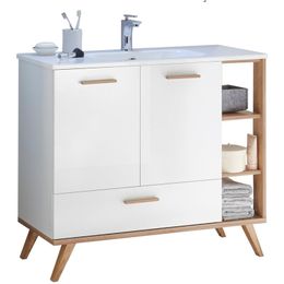 Badm&ouml;bel-Set &raquo;Quickset Mineralmarmor-Waschtisch mit Unterschrank, 101 cm breit&laquo; 1 Stk. tlg. wei&szlig; Holzwerkstoff B/H/T: 101cmcm x 89,5cmcm x 46cmcm