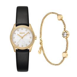 DKNY Damen DKNY Quarzuhr &raquo;Logo Watch Set&laquo; Armbanduhr, Damenuhr, Lederarmband, Ideal auch als Geschenk, analog Einheitsgr&ouml;&szlig;e