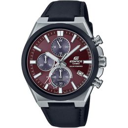 CASIO EDIFICE Herren CASIO EDIFICE Chronograph Solaruhr, Armbanduhr, Herrenuhr,Saphirglas, Stoppfunktion,Lederarmband schwarz Einheitsgr&ouml;&szlig;e