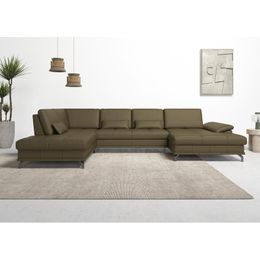OTTO home Wohnlandschaft &raquo;Costello U-Form, B: 363 cm mit Sitztiefen-, Armteilverstellung &&laquo; 3 Nierenkissen, optional Schlaffunktion & Bettkasten gr&uuml;n 