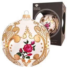 Weihnachtsbaumkugel &raquo;Weihnachtskugel Rosendesign verziert wei&szlig; 10cm&laquo; Dekoriert mit Liebe zum Detail wei&szlig; Glas 10cm