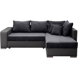 Collection AB Ecksofa &raquo;John L-Form, B: 226 cm, Schlaffunktion & Bettkasten&laquo; Regalelement mit Licht, Couch mit Federkern, 2 Zierkissen grau 100%