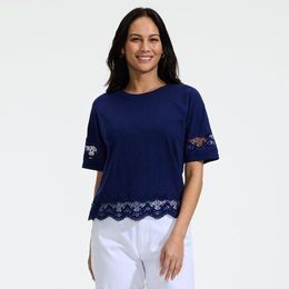 LANDS' END Flammgarn-Shirt mit Bord&uuml;ren f&uuml;r Damen, Damen, size: regular, Blau, Baumwolle, by Lands' End