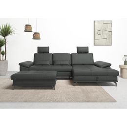 OTTO home Ecksofa &raquo;Costello L-Form, B: 301cm, Sitztiefen & Armteilverstellung, Federkern&laquo; 3 Nierenkissen, mit Schlaffunktion & Bettkasten grau Luxus-