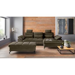 OTTO home Ecksofa &raquo;Costello L-Form, B: 301cm, Sitztiefen & Armteilverstellung, Federkern&laquo; 3 Nierenkissen, optional Schlaffunktion & Bettkasten gr&uuml;n 