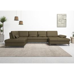 OTTO home Wohnlandschaft &raquo;Costello U-Form, B: 363 cm mit Sitztiefen-, Armteilverstellung &&laquo; 3 Nierenkissen, optional Schlaffunktion & Bettkasten gr&uuml;n 