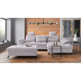 OTTO home Ecksofa &raquo;Costello L-Form, B: 301cm, Sitztiefen & Armteilverstellung, Federkern&laquo; 3 Nierenkissen, optional Schlaffunktion & Bettkasten silber 