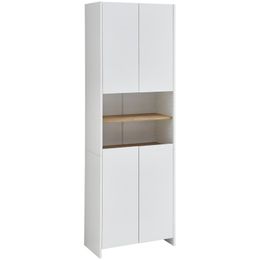 Hochschrank &raquo;Quickset 100, Badschrank 61,6 cm breit, 4 T&uuml;ren&laquo; 2 Einlegeb&ouml;den, 2 offene F&auml;cher, Badezimmer-Hochschrank, Akzentfuge wei&szlig; Holzwerkstoff 