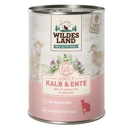 WILDES LAND Kalb und Ente mit Cranberries Katzen-Nassfutter getreidefrei 6x400 g