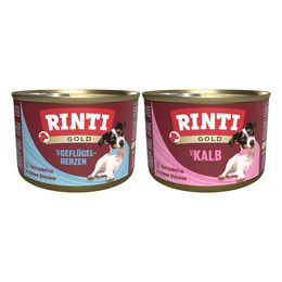 Rinti Gold Mixpaket mit Gefl&uuml;gelherzen & Kalb Hunde-Nassfutter mit Vitaminen