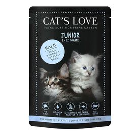Cat's Love Junior Kalb mit Eierschalen & Lachs&ouml;l Katzen-Nassfutter getreidefrei 12x85g