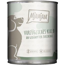 MjAMjAM vorz&uuml;gliches Kalb an ged&auml;mpfter Zucchini Hunde-Nassfutter ohne Getreide 6x800g