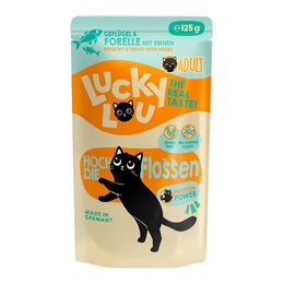 Lucky Lou Lifestage Adult Gefl&uuml;gel & Forelle Katzen-Nassfutter ohne Getreide- und Zuckerzusatz 16x125g