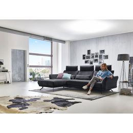 Die PlanBar Ecksofa &raquo;MP-IN20041 L-Form&laquo; optional Sitztiefenverstellung und Kopfst&uuml;tzen grau 100% Polyester B/H/T: 285cm x 84cm x 178cm, Velours, 