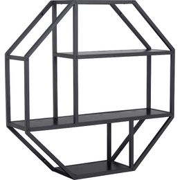 ACTONA GROUP Wandregal Metallgestell, 2 Einlegeb&ouml;den, Achteckform und asymmetrischen Details schwarz Melamin, Metall B/H/T: 77cm x 77cm x 20cm
