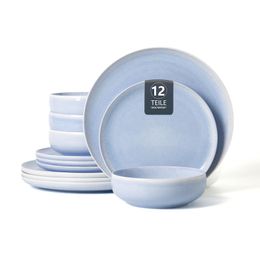 OTTO home Geschirr-Set &raquo;Flett, mit Reaktivglasur&laquo; Teller Set, sp&uuml;lmaschinenfest und mikrowellengeeignet blau Porzellan 12