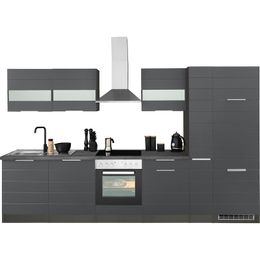 KOCHSTATION K&uuml;chenzeile &raquo;KS-Luhe&laquo; 330 cm breit, wahlweise mit oder ohne E-Ger&auml;ten, gefr&auml;ste MDF-Fronten grau B/H/T: 330cm x 60cm, inkl. E-Ger&auml;te