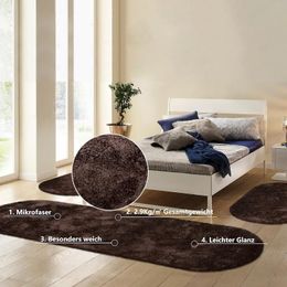 Bruno Banani Hochflor-Bettumrandung &raquo;Dana Teppich, Kundenliebling&laquo; H&ouml;he 30 mm 3 tlg. unifarben, Mikrofaser, pflegeleicht, Bettvorleger, Schlafzimmer braun 