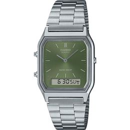 CASIO VINTAGE Damen CASIO VINTAGE Chronograph Quarzuhr, Armbanduhr, Damenuhr, Herrenuhr, Edelstahlarmband,Digitaluhr gr&uuml;n Einheitsgr&ouml;&szlig;e