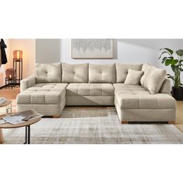 Jockenh&ouml;fer Wohnlandschaft &raquo;Abby U-Form, B: 313 cm, inkl. Schlaffunktion&laquo; inkl Bettkasten, gro&szlig;e Liegefl&auml;che 273x147cm, Massivholz F&uuml;&szlig;e beige Korpus: 100% 