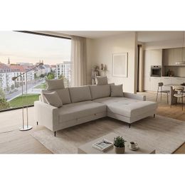 Trends by HG Ecksofa &raquo;Summer L-Form, B: 284 cm, Schlaffunktion, 2 Zierkissen&laquo; mit Kopfst&uuml;tzen, Wellenfederung, frei stellbar beige 90% Polyester;10% 