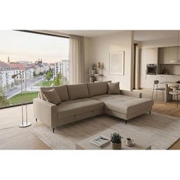 Trends by HG Ecksofa &raquo;Summer L-Form, B: 284 cm, Schlaffunktion, 2 Zierkissen&laquo; optional mit Kopfst&uuml;tzen, Wellenfederung, frei stellbar beige 90% 