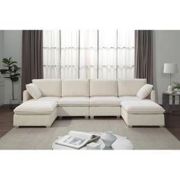 OTTO home Wohnlandschaft &raquo;Matti, Modul-Sofa, individuell stellbar, in Cord&laquo; modularer 4-Sitzer mit 2 Hockern, weicher Cordbezug beige B/H/T: 310cm x 
