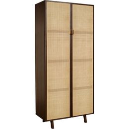 LeGer Home by Lena Gercke Highboard &raquo;Lina&laquo; Mit Rattan Einsatz, 4 Innenf&auml;cher, teilmassiv braun Holzwerkstoff B/H/T: 80cm x 180cm x 42cm, Esche 