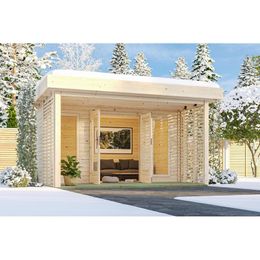 Karibu Gartenhaus &raquo;Clausensee&laquo; beige Massivholz Fu&szlig;boden im Gartenhaus