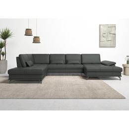 OTTO home Wohnlandschaft &raquo;Costello U-Form, B: 363 cm mit Sitztiefen-, Armteilverstellung &&laquo; 3 Nierenkissen, optional Schlaffunktion & Bettkasten grau 