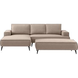 OTTO home Wohnlandschaft &raquo;TVINNU Leinenoptik, 354, mit Hocker&laquo; Recamiere rechts/links, stellbar zum Schlafsofa (Krokodilverbinder) beige B/H/T: 360cm 