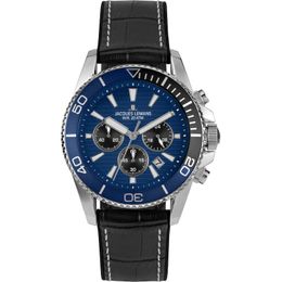 Jacques Lemans Herren Chronograph &raquo;Liverpool Diver&laquo; Quarzuhr, Armbanduhr, Herrenuhr, Lederarmband, analog, Tag blau Einheitsgr&ouml;&szlig;e